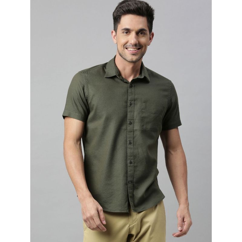 Buy RARE RABBIT Maral R- Tencel Half Sleeves Men Shirt - Green Online