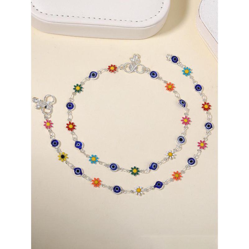 Buy Estele Gehena Trendy Silver Plated Colorful Evil Eye Payal Anklets ...