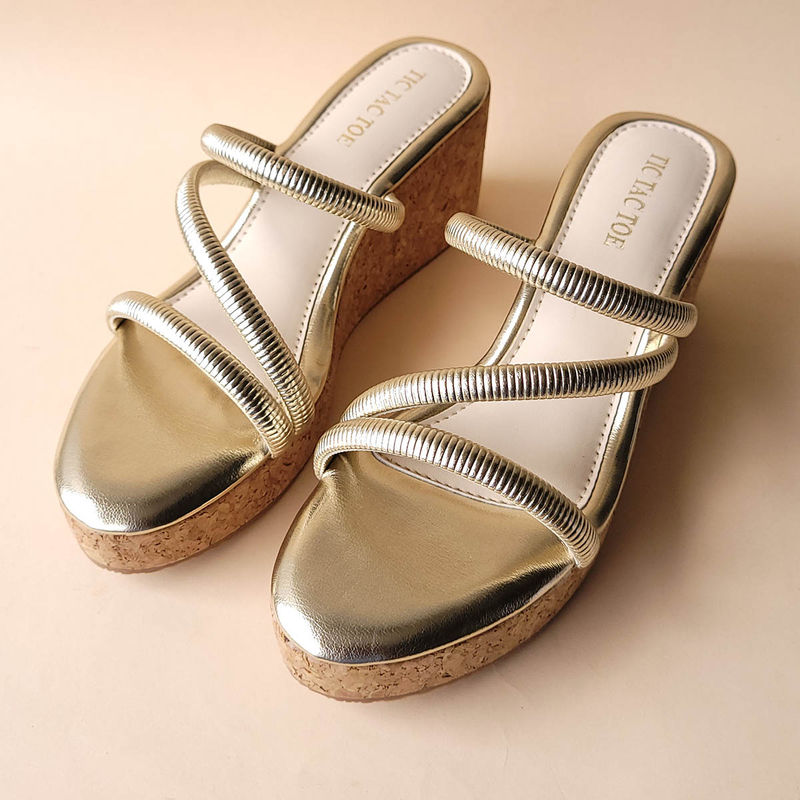 Buy Tic Tac Toe Gold Cross Strap Wedge Online