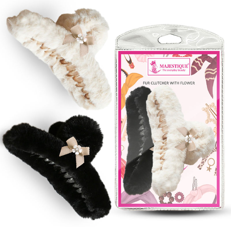 Buy Majestique Soft Fur Hair Clutcher With Flower - Multi Color Online