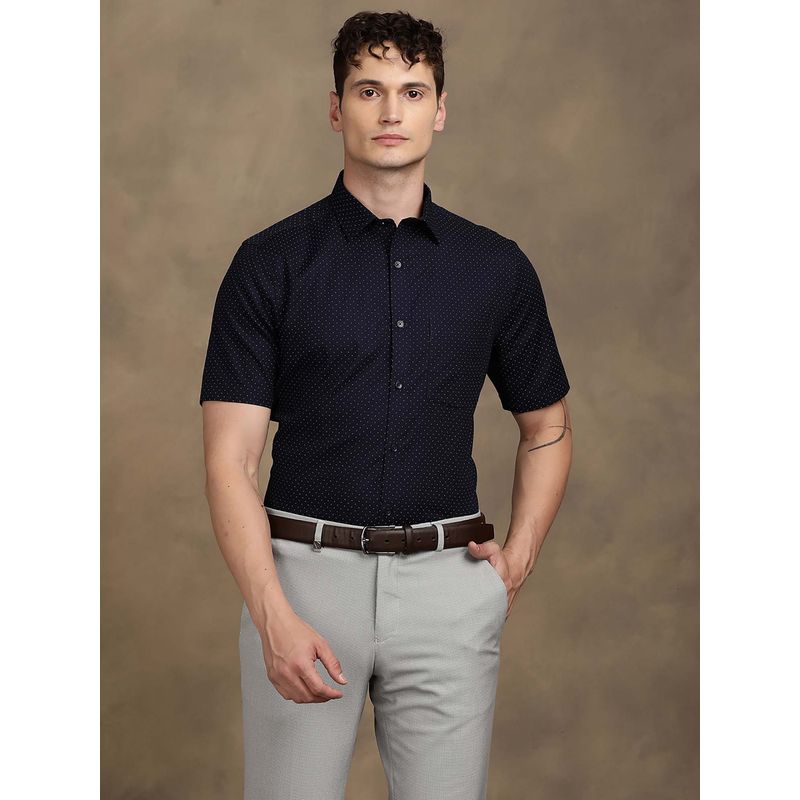 Buy Turtle Men Blue Printed Pure Cotton Collar Neck Formal Shirt Online