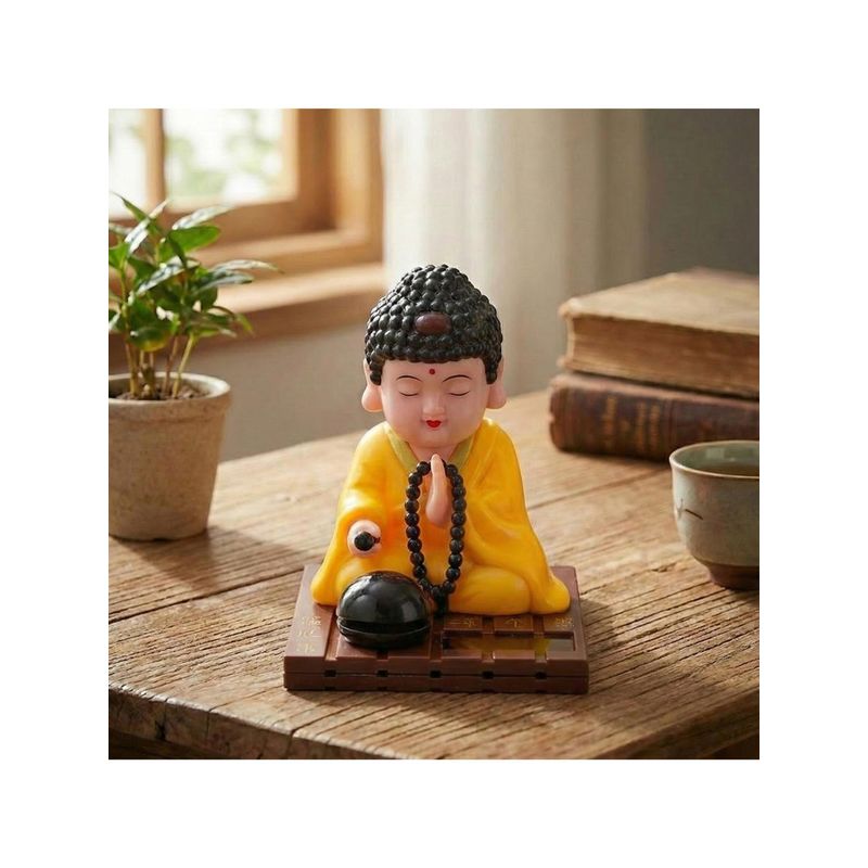 Buy eCraftIndia Yellow Moving Head Monk Buddha Idol Showpiece Online