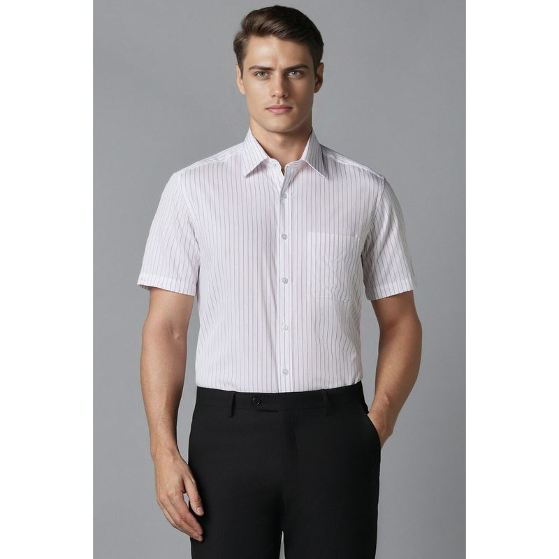 Buy Louis Philippe Men White Classic Fit Stripe Half Sleeves Formal ...