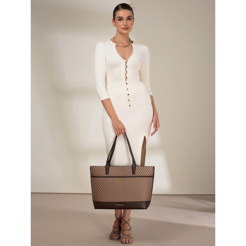 Buy Accessorize London Women's Brown Monogram Print Tote Bag Online