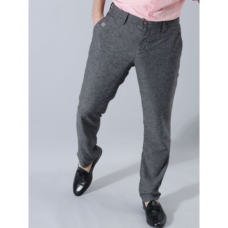 Buy RARE RABBIT Grey Solid Casual Trousers Online