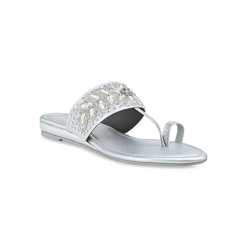 Buy ROCIA Silver Women Embroidered Flats Online