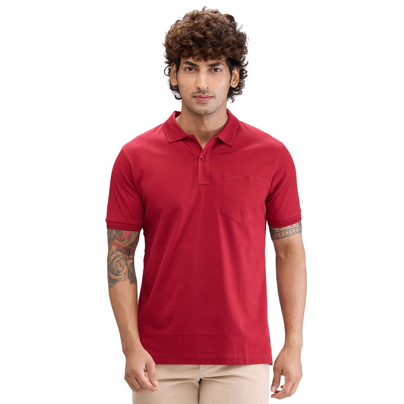 Buy ColorPlus Tailored Fit Solid Dark Red T-Shirt Online