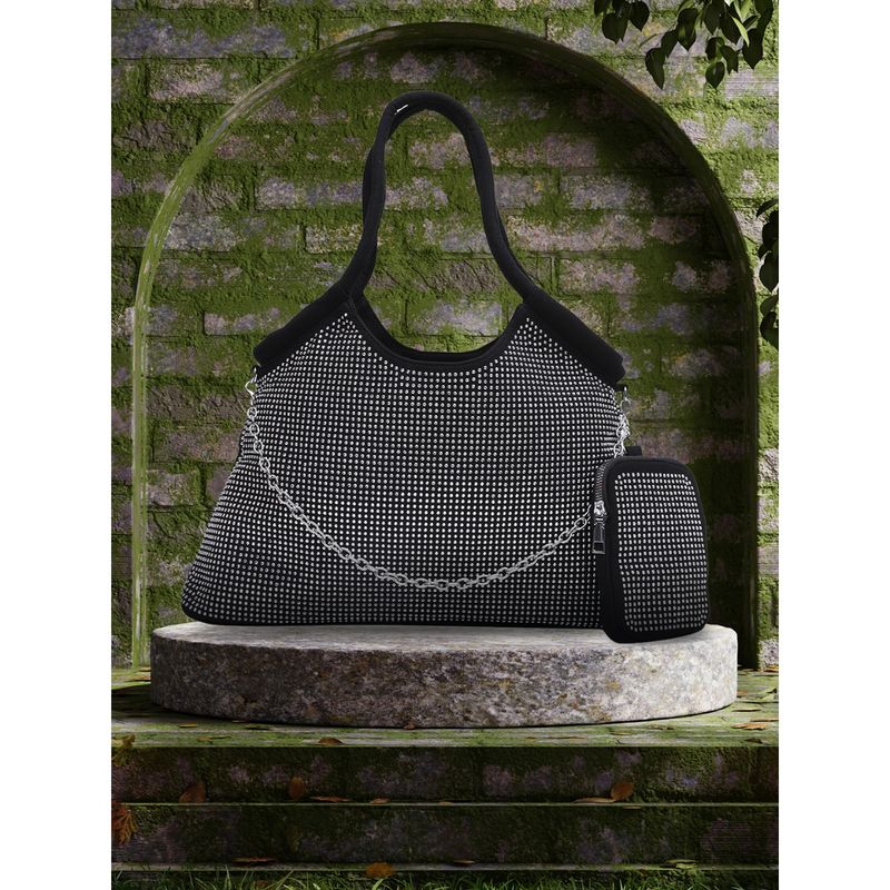 Buy MINI WESST Silver Party Textured Tote Bag with Mobile Pouch Online