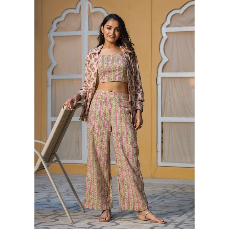 Jisora Womens Cotton Printed Pink Three Piece Lounge Shrug Set Pack of ...