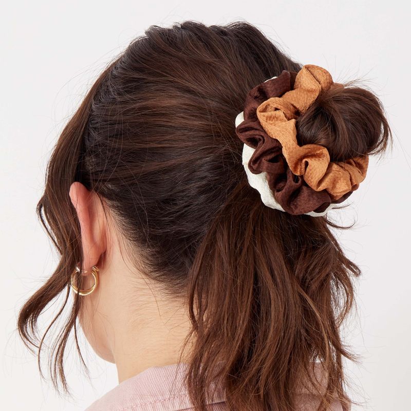 Buy Accessorize London Women's Multi Pack Texture Scrunchie Pack of 3 ...