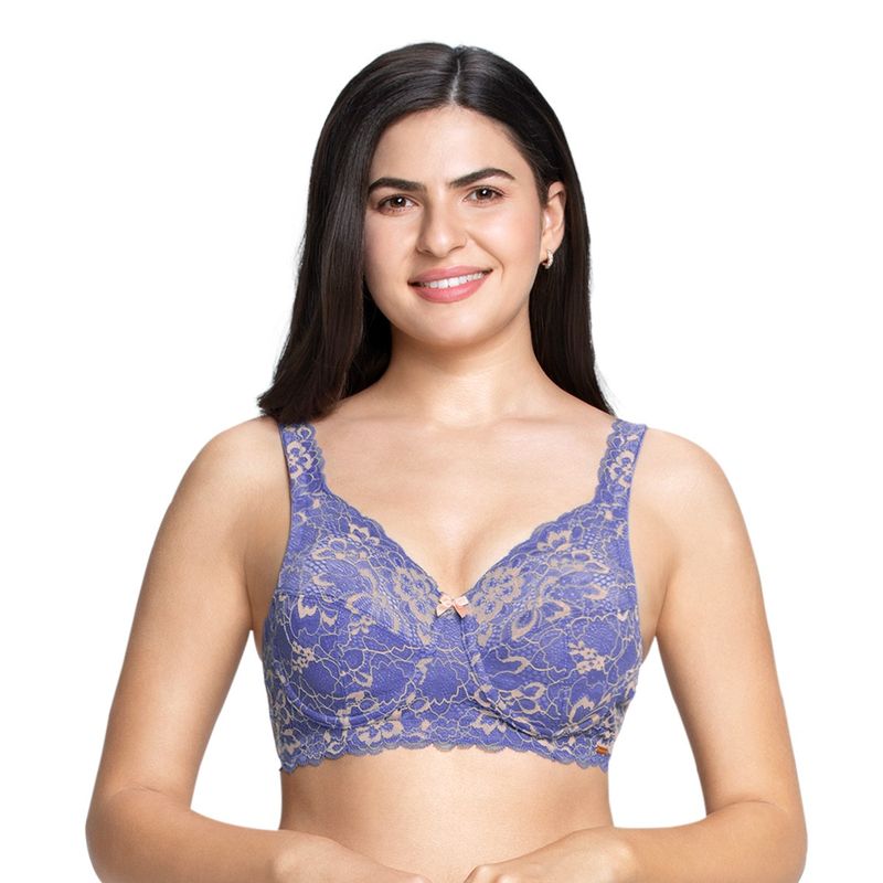 Buy Amante Non Padded Wired Full Coverage Lace Bra - Blue Online