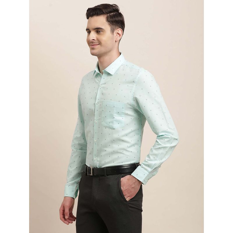 Buy Turtle Men Cotton Linen Slim Fit Sea Green Printed Formal Shirt Online
