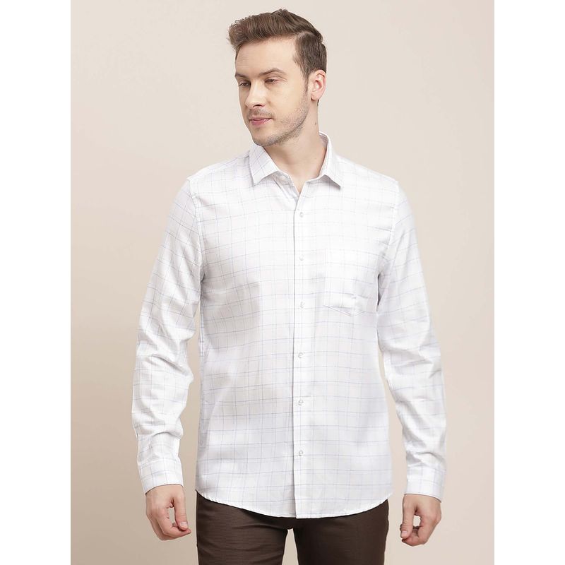 Buy Turtle Men Giza Cotton Slim Fit White Checkered Formal Shirt Online
