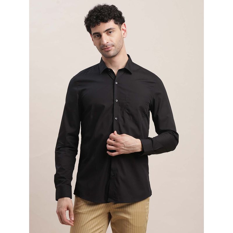 Buy Turtle Men Cotton Slim Fit Solid Black Formal Shirt Online