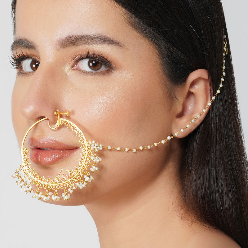 Buy ZARIIN Handcrafted 22Kt Gold Plated Natural Freshwater White Pearls ...