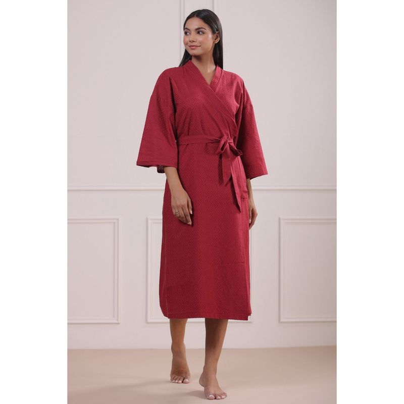 Buy Jisora Women Cotton Maroon Robe Dress (Set of 2) Online