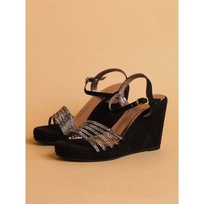 Eridani Embellished Gaya Black Wedges: Buy Eridani Embellished Gaya ...