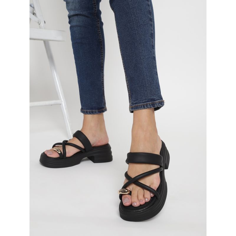 Buy Truffle Collection Black Embellished Sandal Heels Online