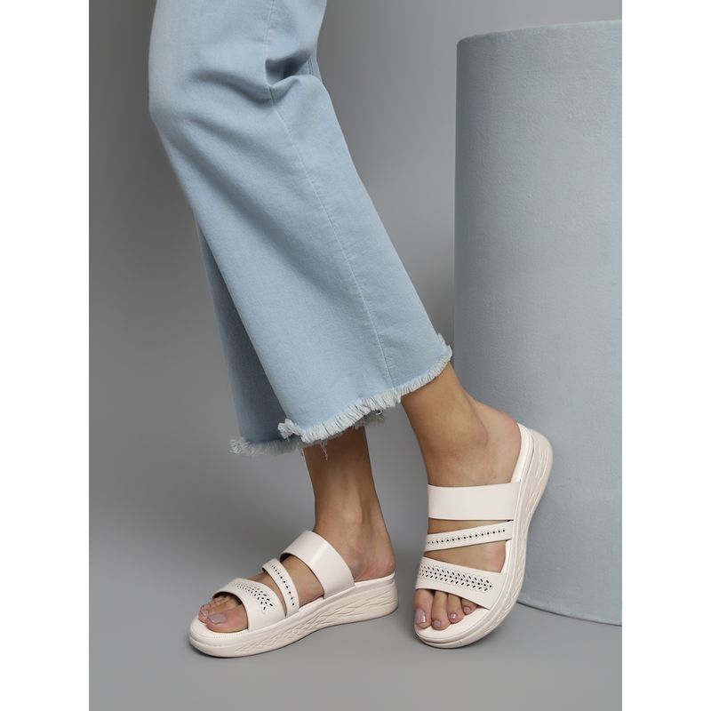 Buy Truffle Collection Cream Solid Sandals Online