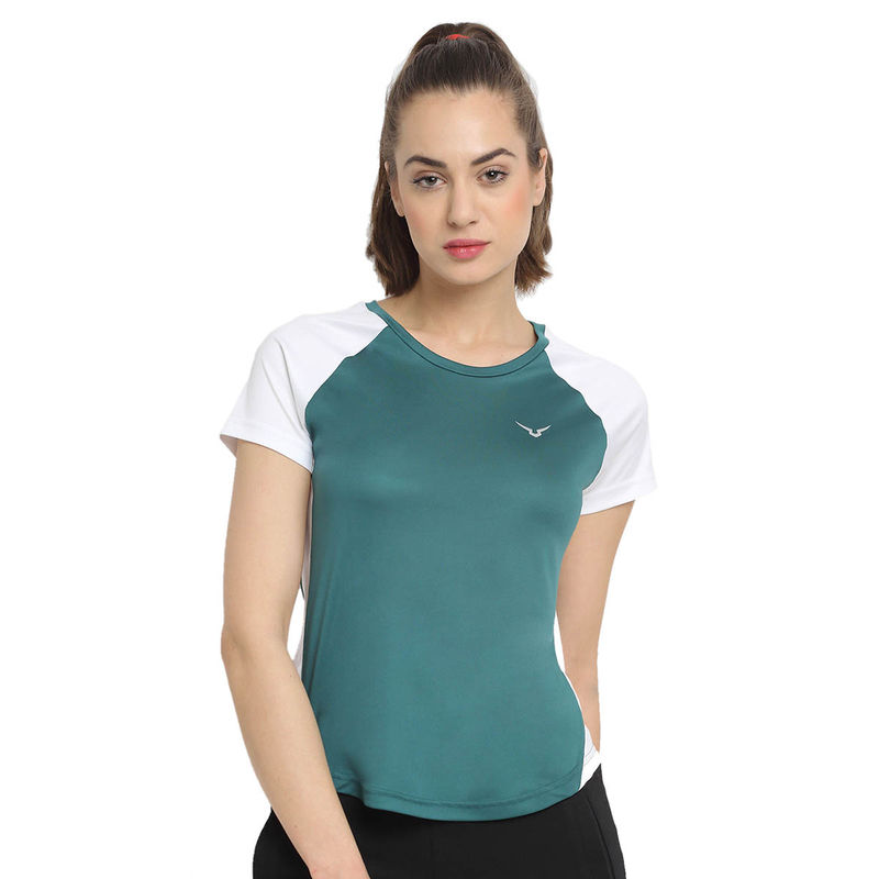Buy INVINCIBLE Women Green Lycra Colorblock T-Shirt Online