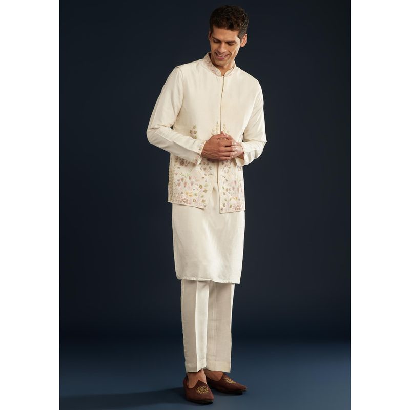Buy KALKI FASHION Men Ivory Silk Embroidered Mandarin Neck Jacket and ...