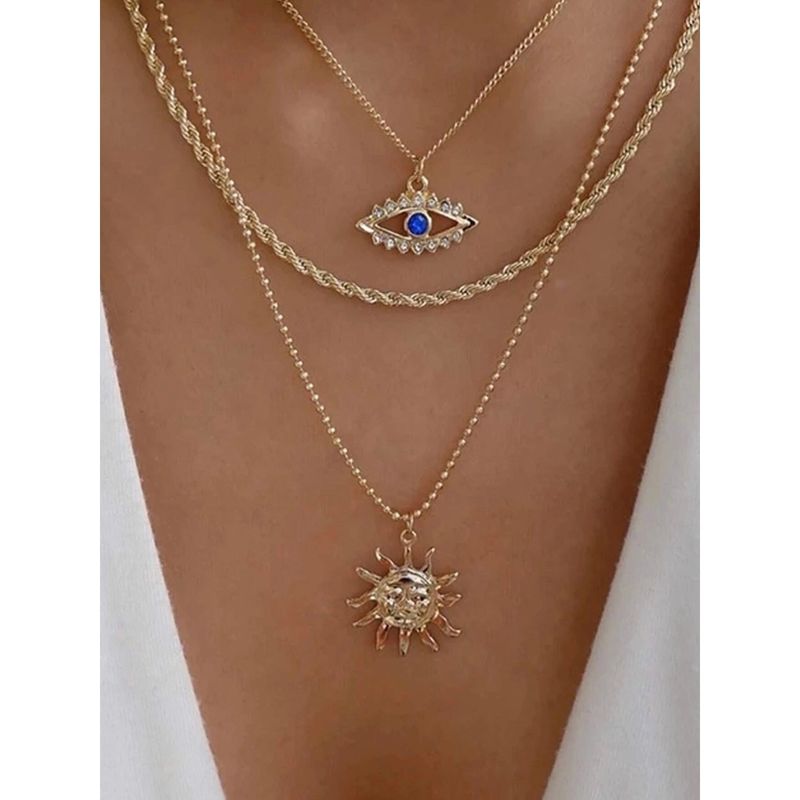 Buy OOMPH Gold Tone Sun & Evil Eye Good Luck Charm Multi Layer Bohemian ...