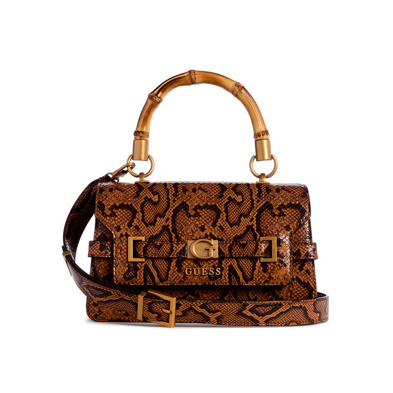Buy Guess Brown Animal Print Sibel Tri Comp Top Handle Flap Bag with ...