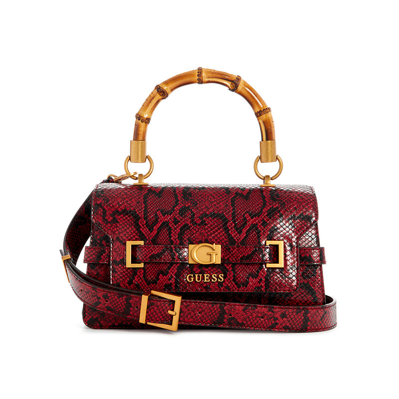Buy Guess Red Animal Print Sibel Tri Comp Top Handle Flap Bag with ...