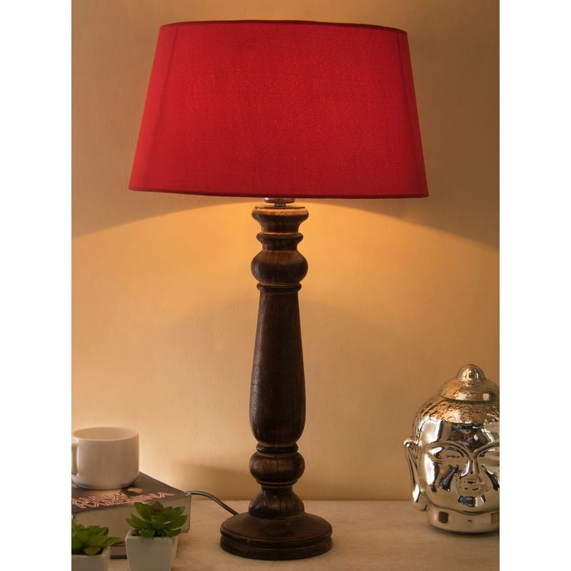 Buy Homesake Mabel Black Wood Table Lamp Red Shade Online
