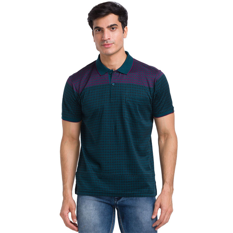 Buy Raymond Contemporary Fit Self Design Green Polo T-shirt Online