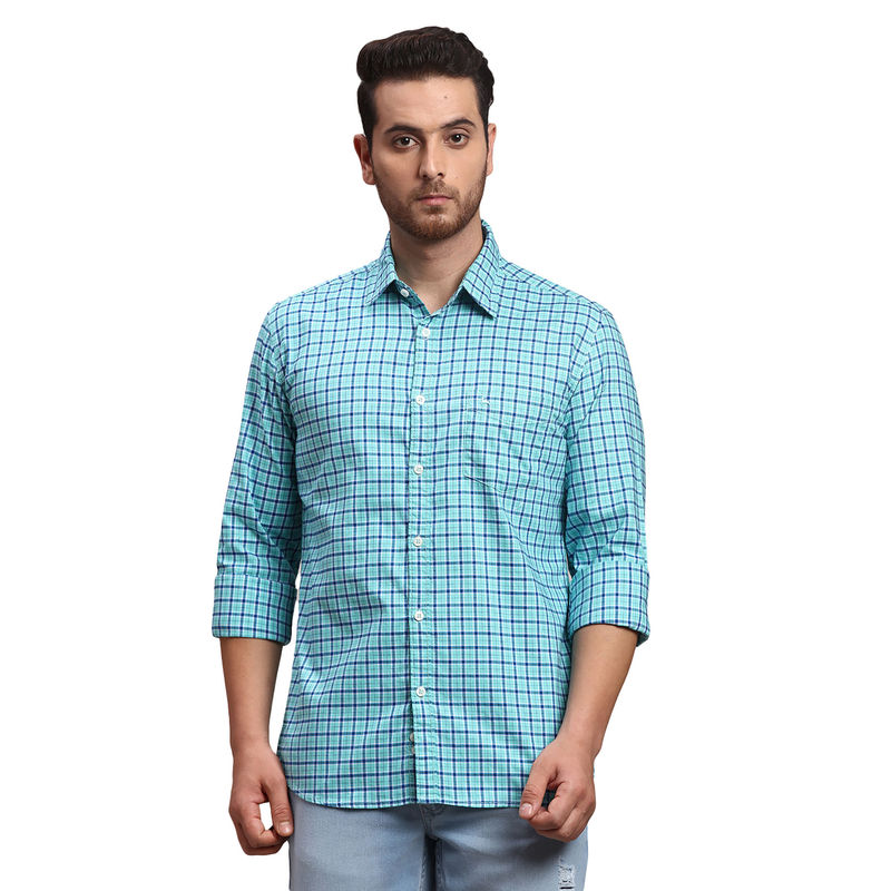 Buy Parx Slim Fit Checkered Green Shirt Online