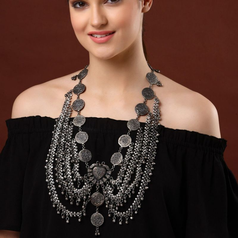 Buy Moedbuille Ghungroo Studded Afghan Tribal Design Oxidised Silver ...