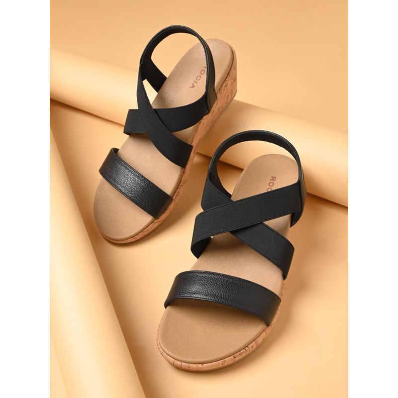 Buy ROCIA Black Women Cork Covered Casual Wedges Heels Online