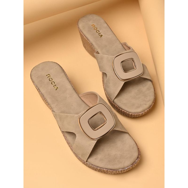 Buy ROCIA Beige Women Smart Buckled Casual Wedges Heels Online