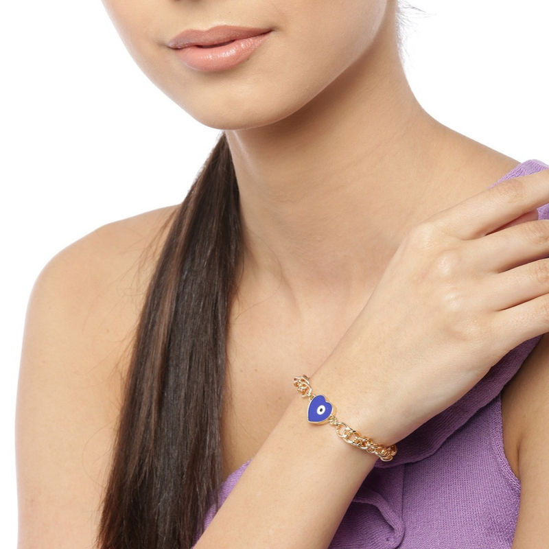 Buy Blueberry Gold Plated Heart Evil Eye Chain Bracelet Online