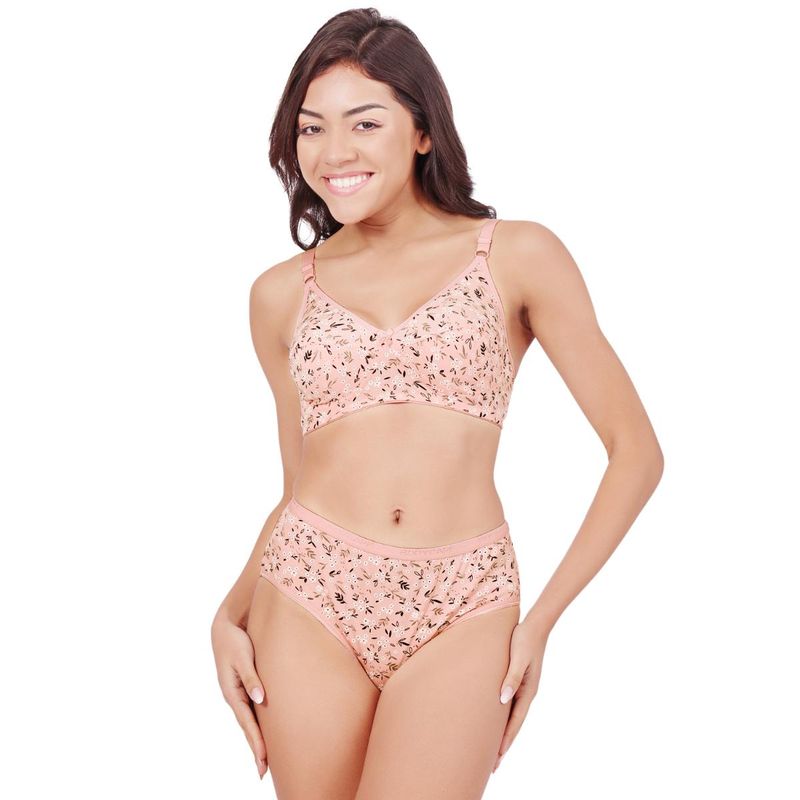 Buy Bodycare Womens Peach Assorted Prints Combed Cotton Bra and Panty 6450F (Set of 2) Online