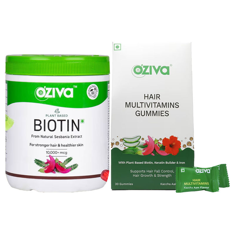 Buy Oziva Biotin Hair Multivitamin Gummies For Hair Fall Control & Hair ...