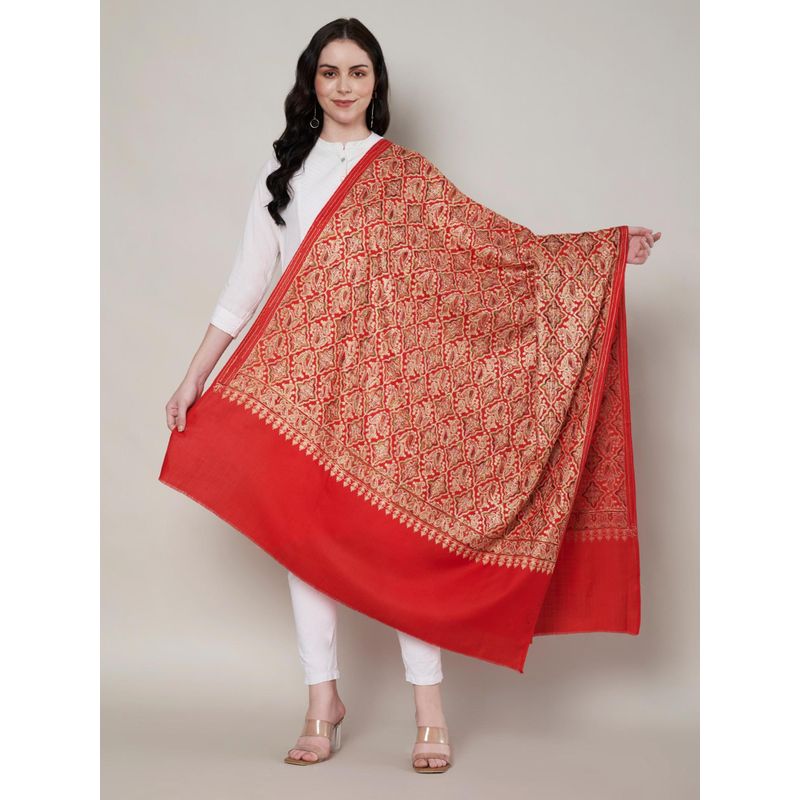 Buy MUFFLY Women Embroidered Wool Red Shawl Online