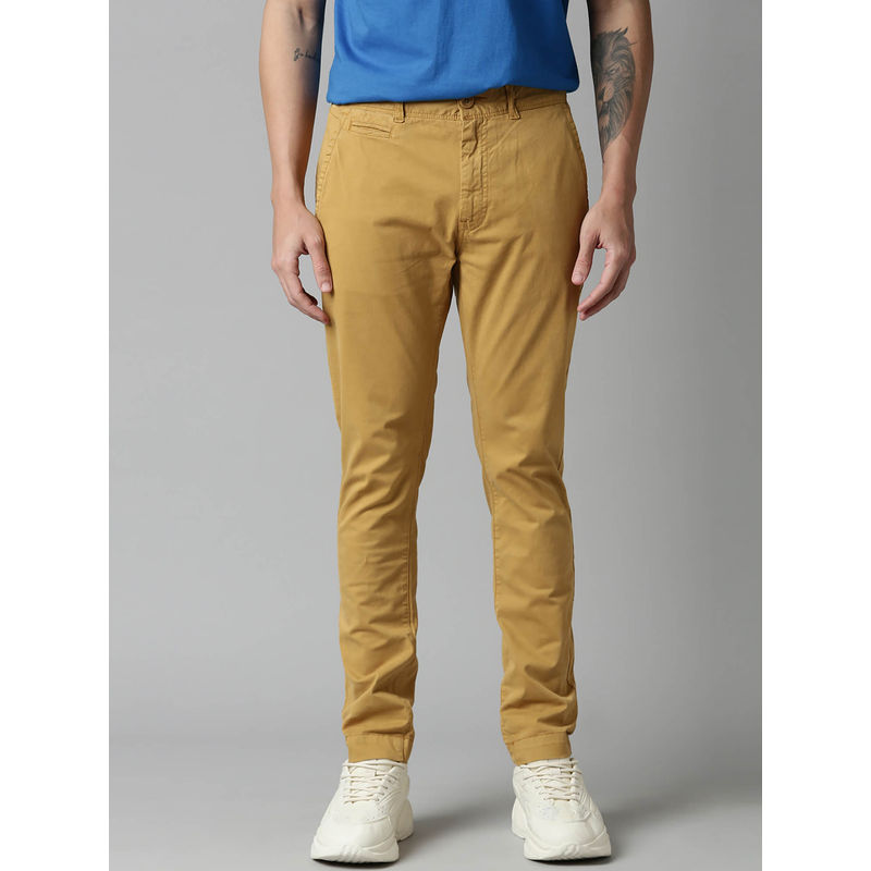 Buy BREAKBOUNCE Brown Skinny Fit Solid Trouser Online