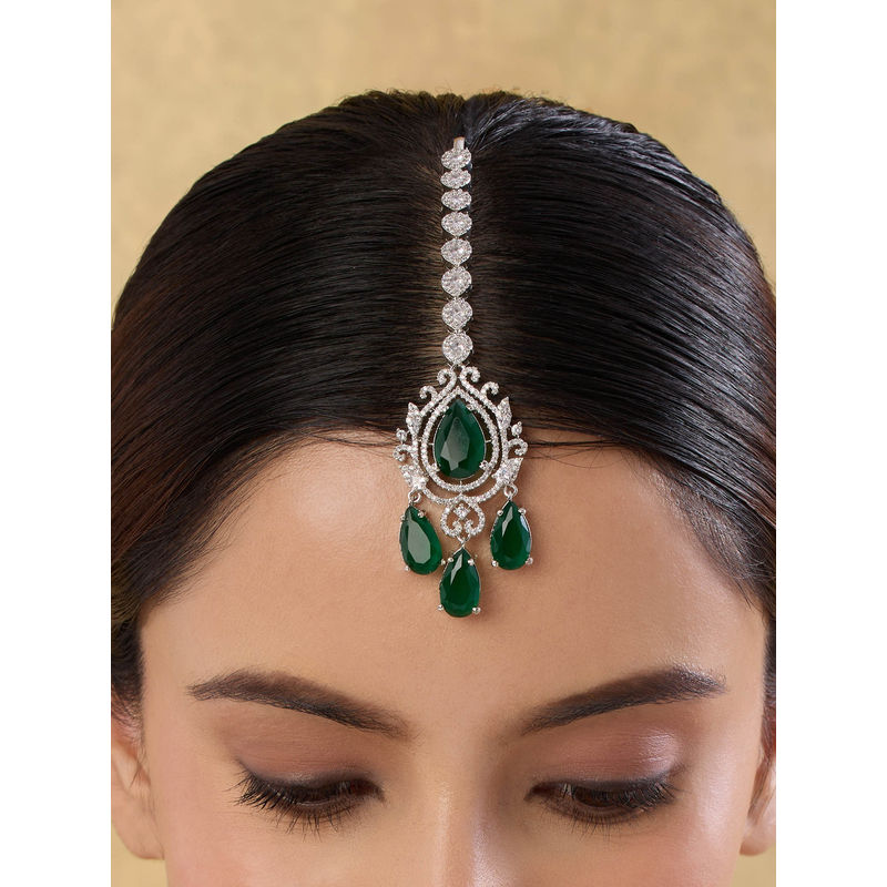 Buy Indinoor Vasira Green Zircon Stone Studded Maangtikka Online