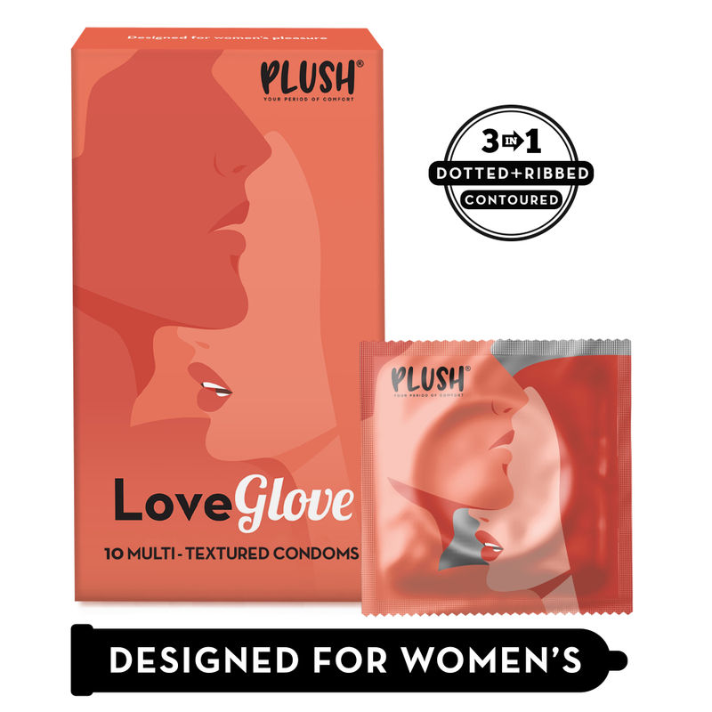 Buy Plush Love Glove Multi Textured Condoms for Her Extra Pleasure - 10 Pcs Online