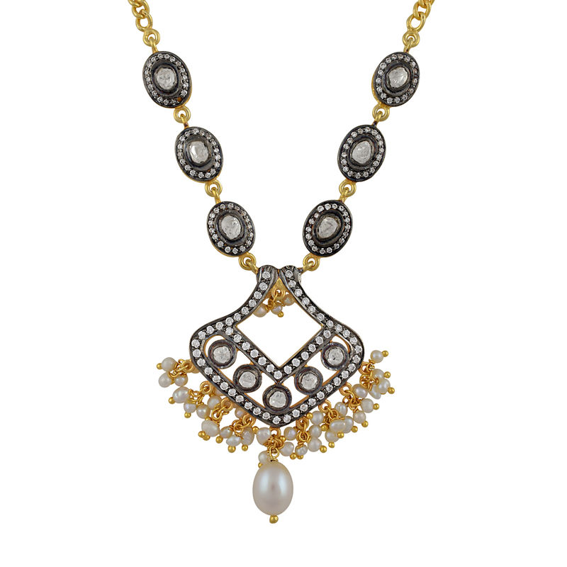 Buy Tribe Amrapali Silver Oxidised Victorian Triple Oval Pearl Drop ...