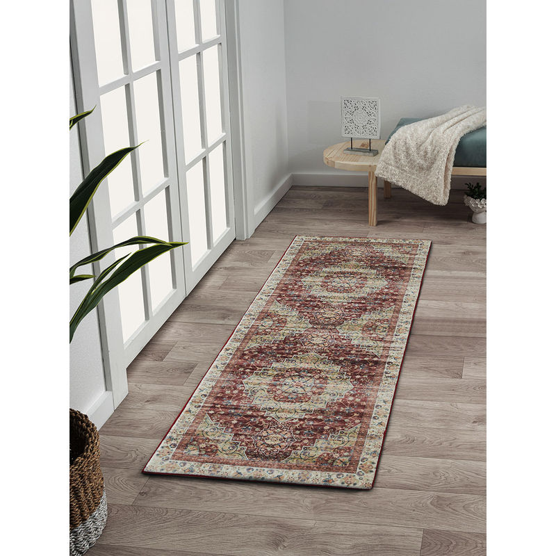 Buy OBSESSIONS Jura Classical Bedside Runner Maroon and Cream Online