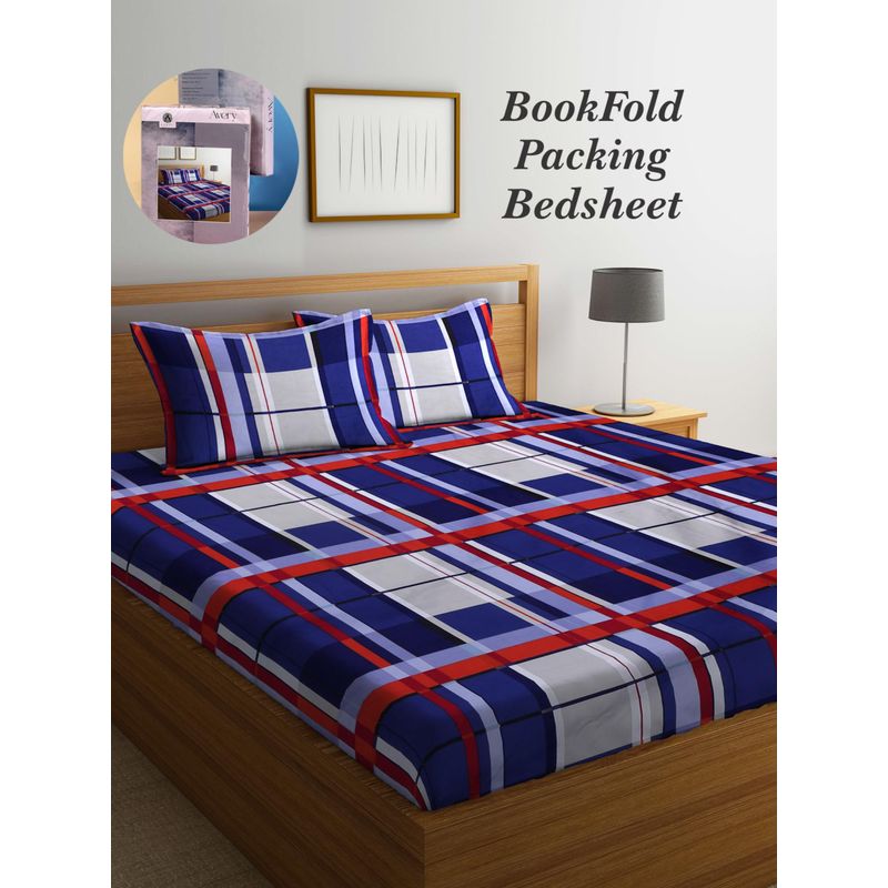 Buy ARRABI Blue Geometric Cotton Blend Book Fold Bedsheet With 2 Pillow ...