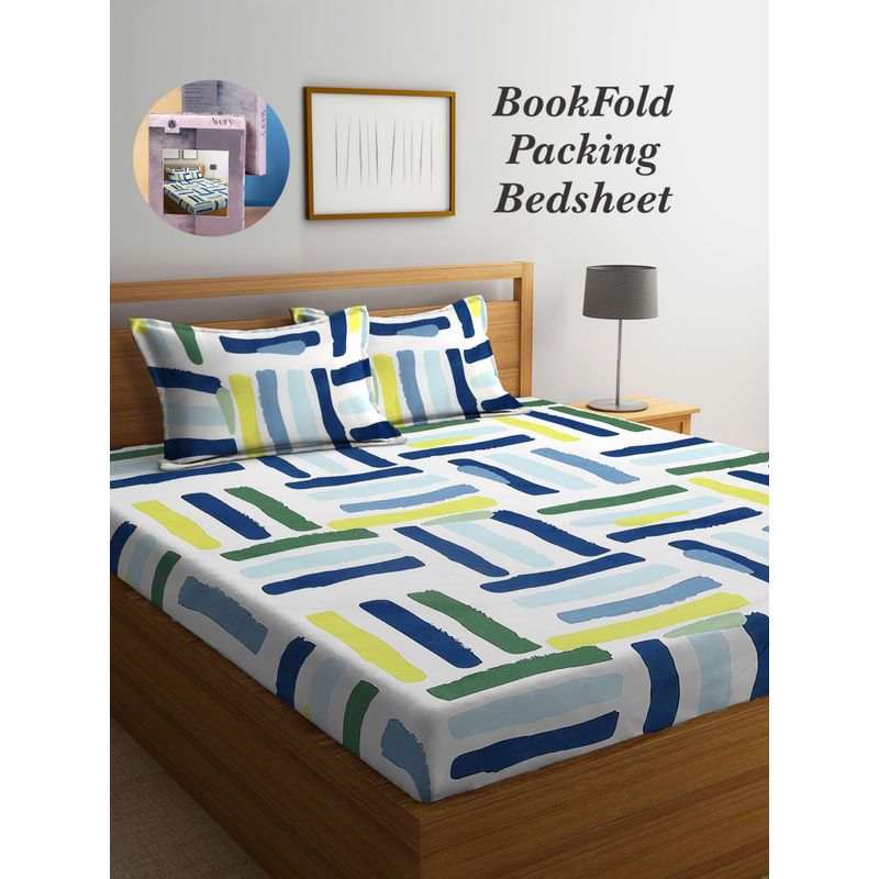 Buy ARRABI Multi-Color Abstract Cotton Blend Book Fold Bedsheet With 2 ...