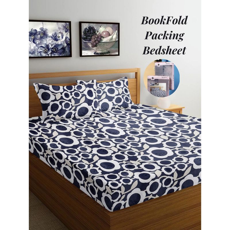 Buy ARRABI Grey Floral Cotton Blend Book Fold Bedsheet With 2 Pillow ...