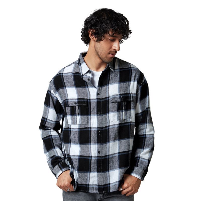The Souled Store Plaid: Grey White Cotton Men Utility Casual Shirts ...