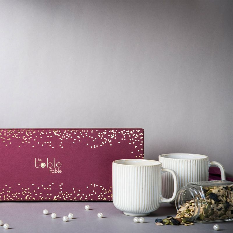 Buy The Table Fable Striped Ivory Mugs Gift Box Online