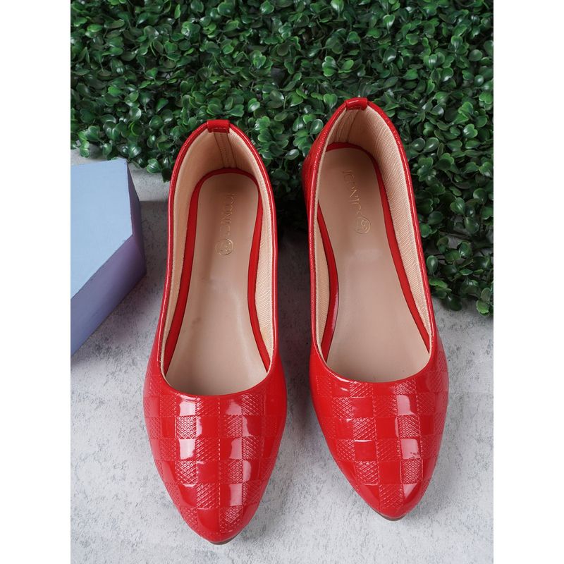 Buy Iconics Western Red Solid Textured Ballerinas Online