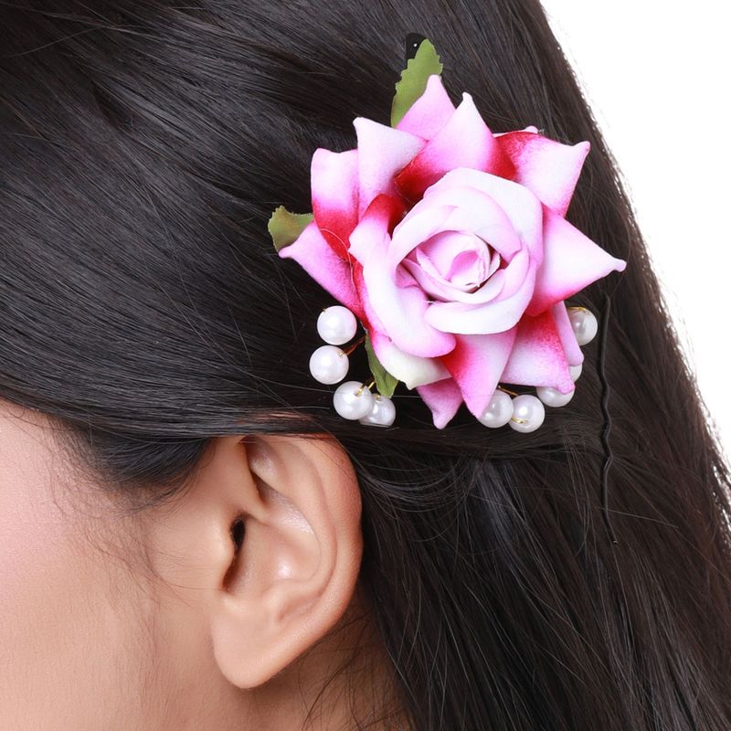 Buy VIRAASI Pink and Green Embellished Flower Tic Tac Hair Clip for ...